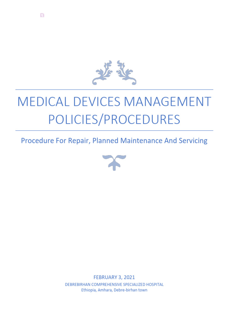 Procedure For Repair, Planned Maintenance and Servicing | PDF | Medical ...