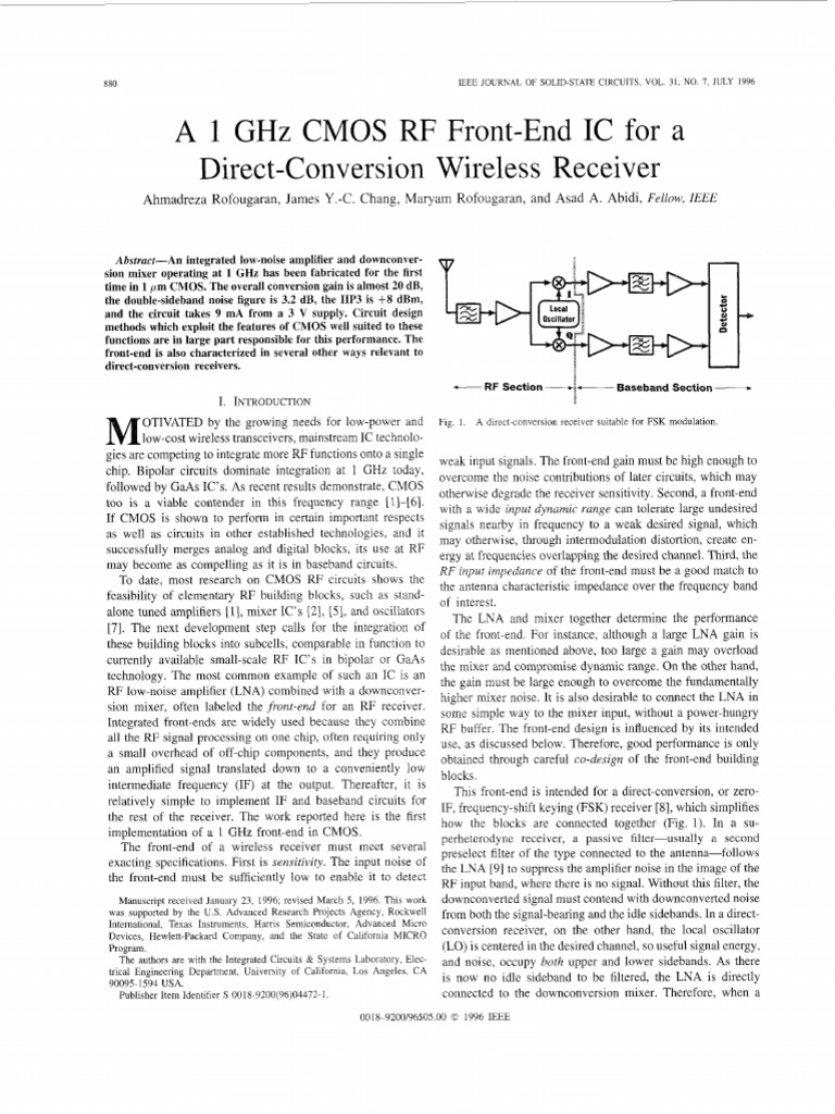 (JSSC) - (1996) - A 1GHz CMOS RF Front-End IC For A Direct-Conversion ...