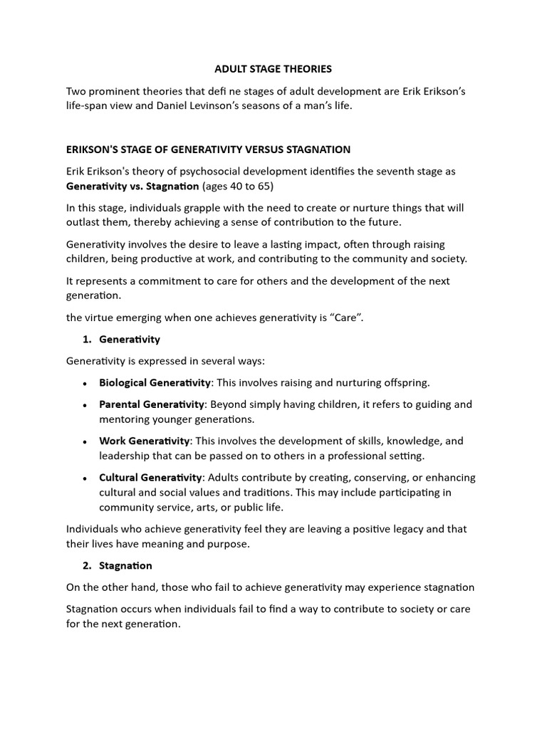Adult Stage Theories | PDF | Behavioural Sciences | Psychology