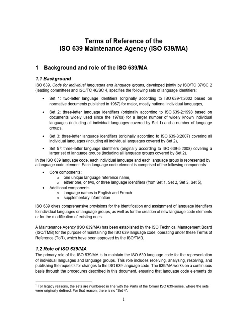 Terms of Reference of The ISO 639 Maintenance Agency (ISO 639 - MA) | PDF | International ...