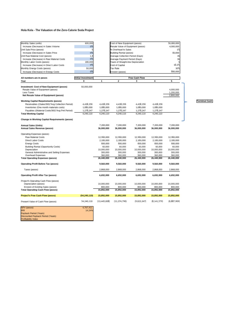 Hola-Kola Class Work Excel 039 | PDF | Net Present Value | Financial ...