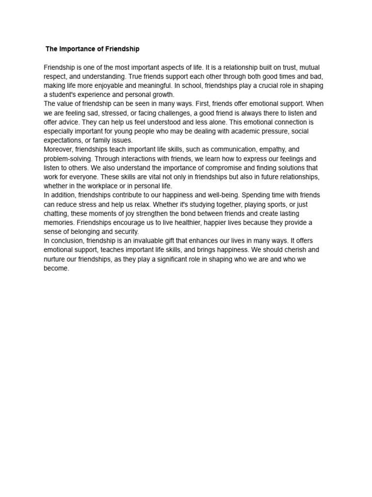 The Importance of Friendship | PDF