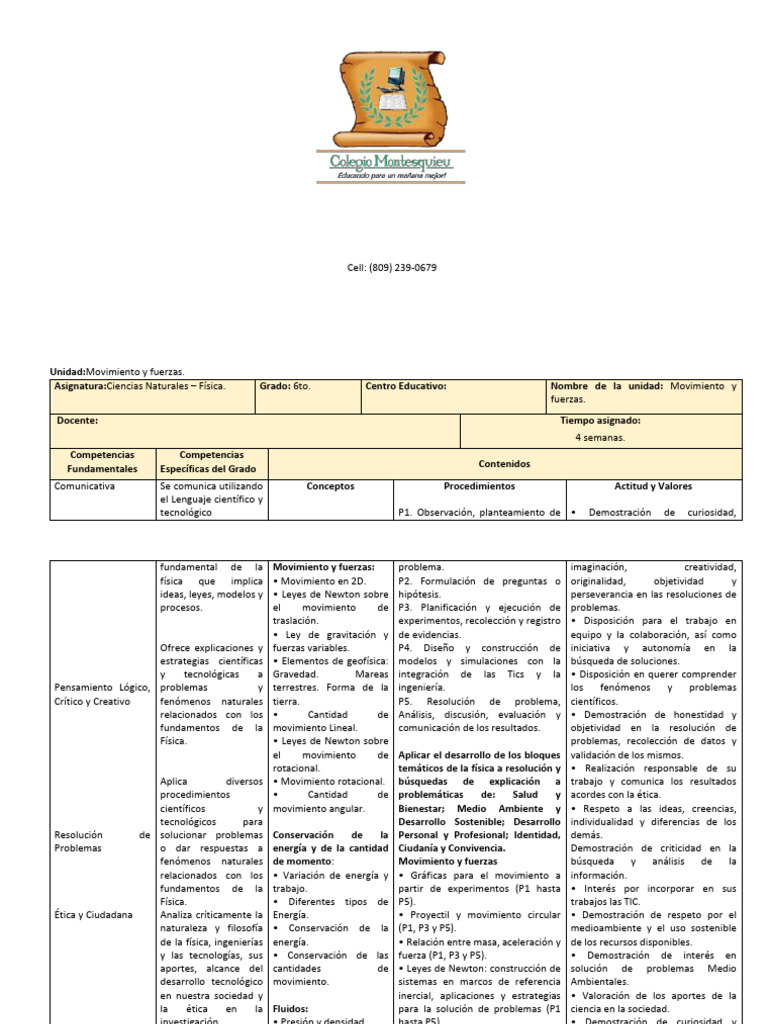 Planificacion de Naturales de 6TO | PDF | Física | Fuerza