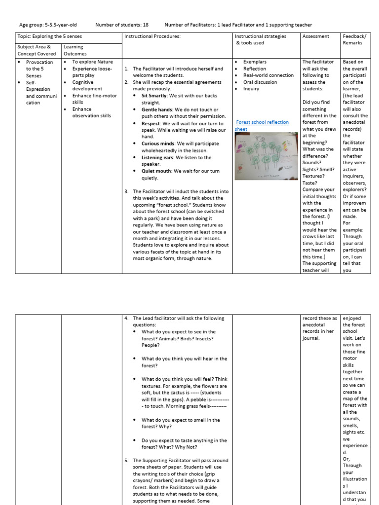 Ruchika Sachdeva - Forest School - Lesson Plan - Reflection Sheet ...