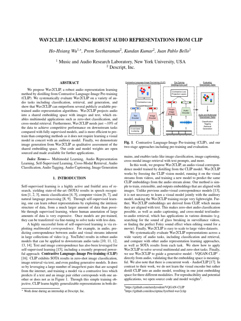 Wav2CLIP Learning Robust Audio Representations From CLIP | PDF | Data Compression | Statistical ...
