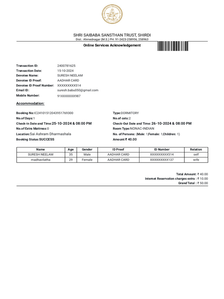 Saibaba Shirdi Document | PDF | Authentication | Access Control