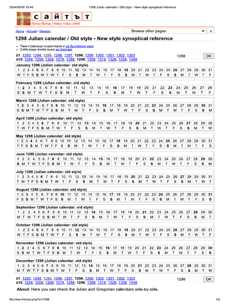 Julian Calendar 1298 | PDF