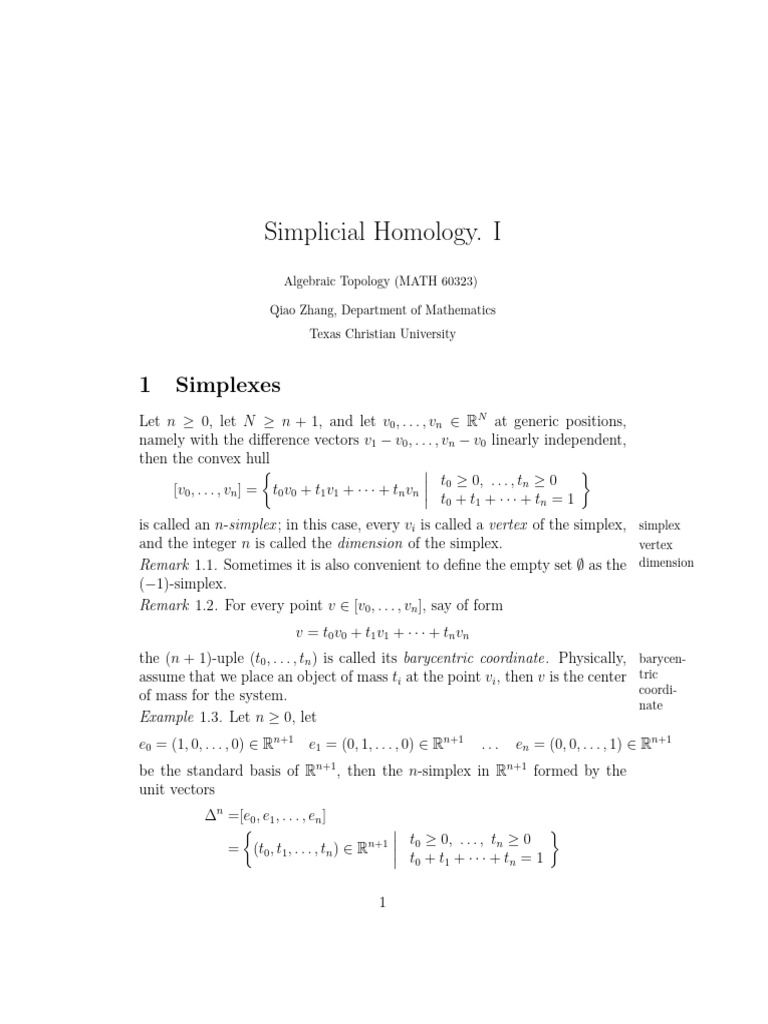 Simplicial Homology. I: 1 Simplexes | PDF | Space (Mathematics ...