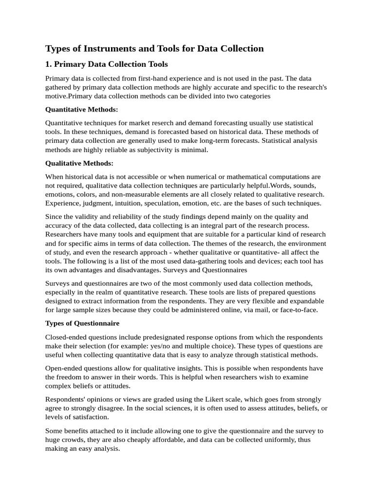 Types of Instruments and Tools For Data Collection New | PDF | Focus Group | Survey Methodology