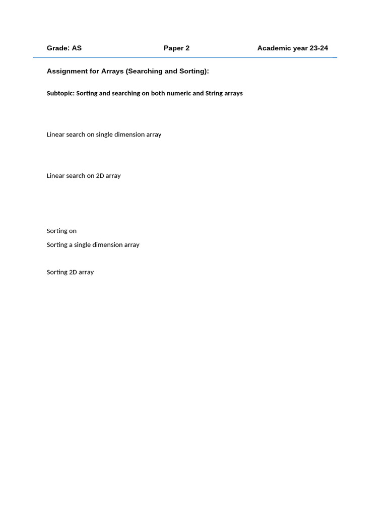 Assignments On Sorting and Searching | PDF | Teaching Methods & Materials