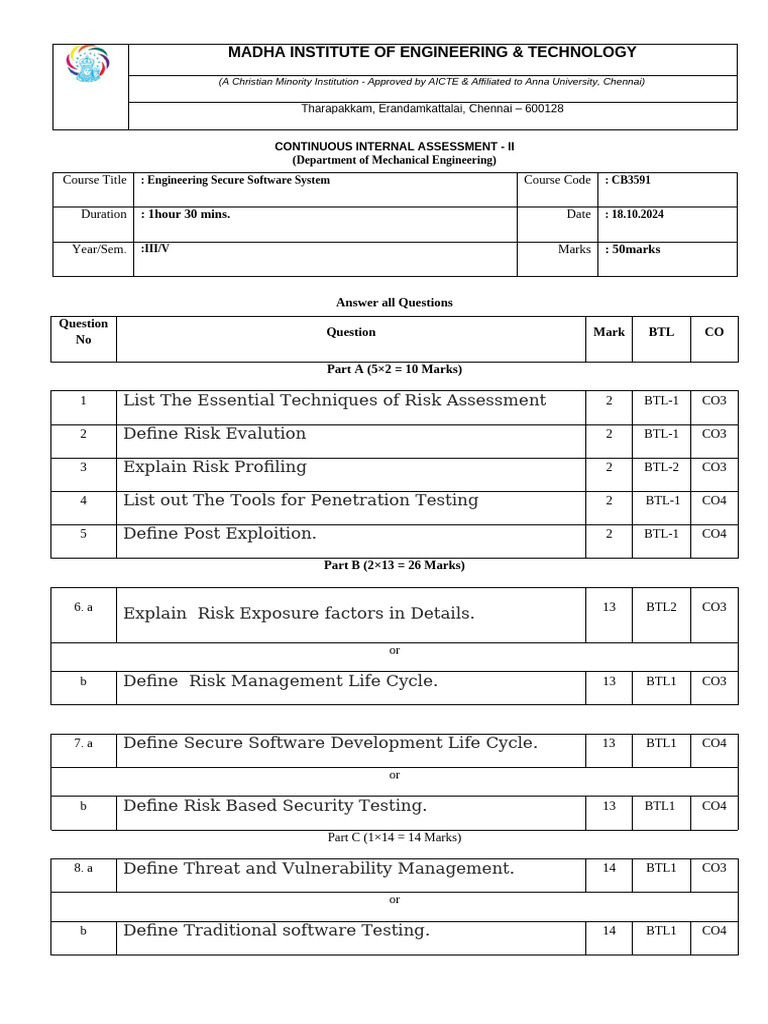 Ess - 2 QP | PDF | Risk | Safety