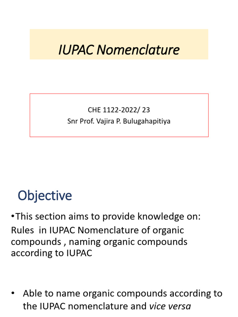 IUPAC Nomenclature-2022 CHE 1122 | PDF | Alkene | Alkane