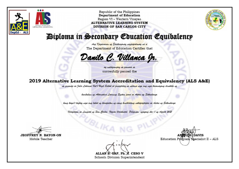 ALS Diploma Certification 2019 | PDF
