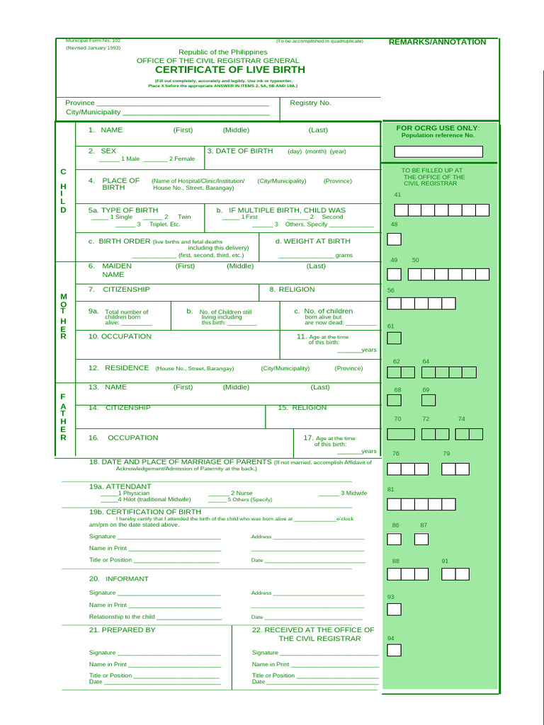 PSA Certificate of Live Birth Form | PDF | Birth Certificate | Kinship ...