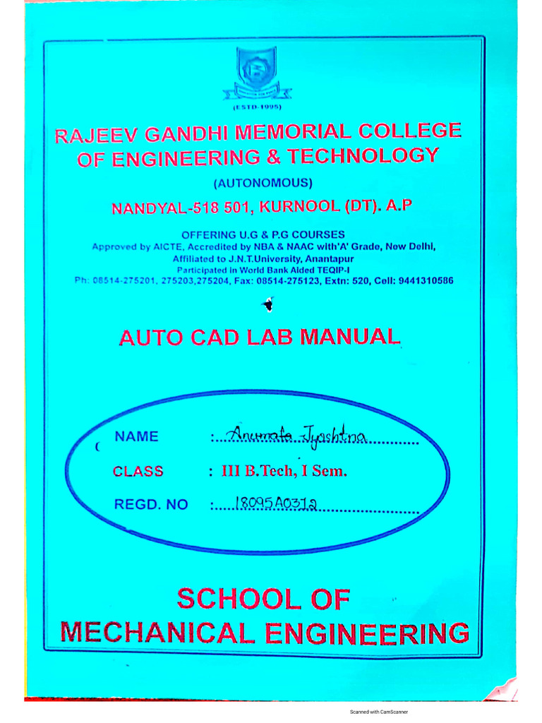 2020-21 Cad Lab Manual, Record & Rubrics | PDF | Computer Aided Design ...