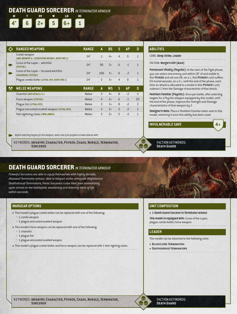 Death Guard Sorcerer Datasheet | PDF | Infantry | Military