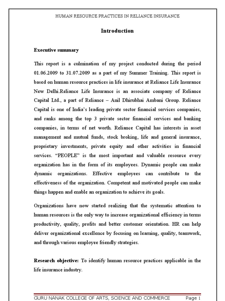 HR Practices at Reliance Life Insurance | PDF | Human Resource ...