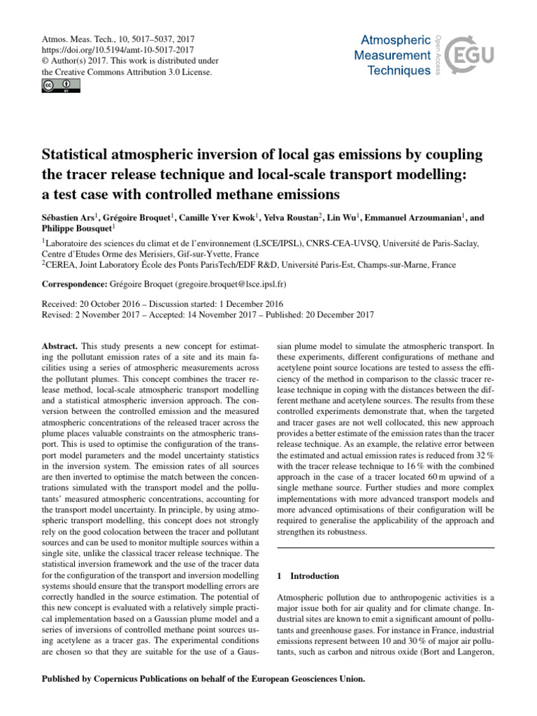 Statistical Atmospheric Inversion of Local Gas Emissions by Coupling The Tracer Release ...