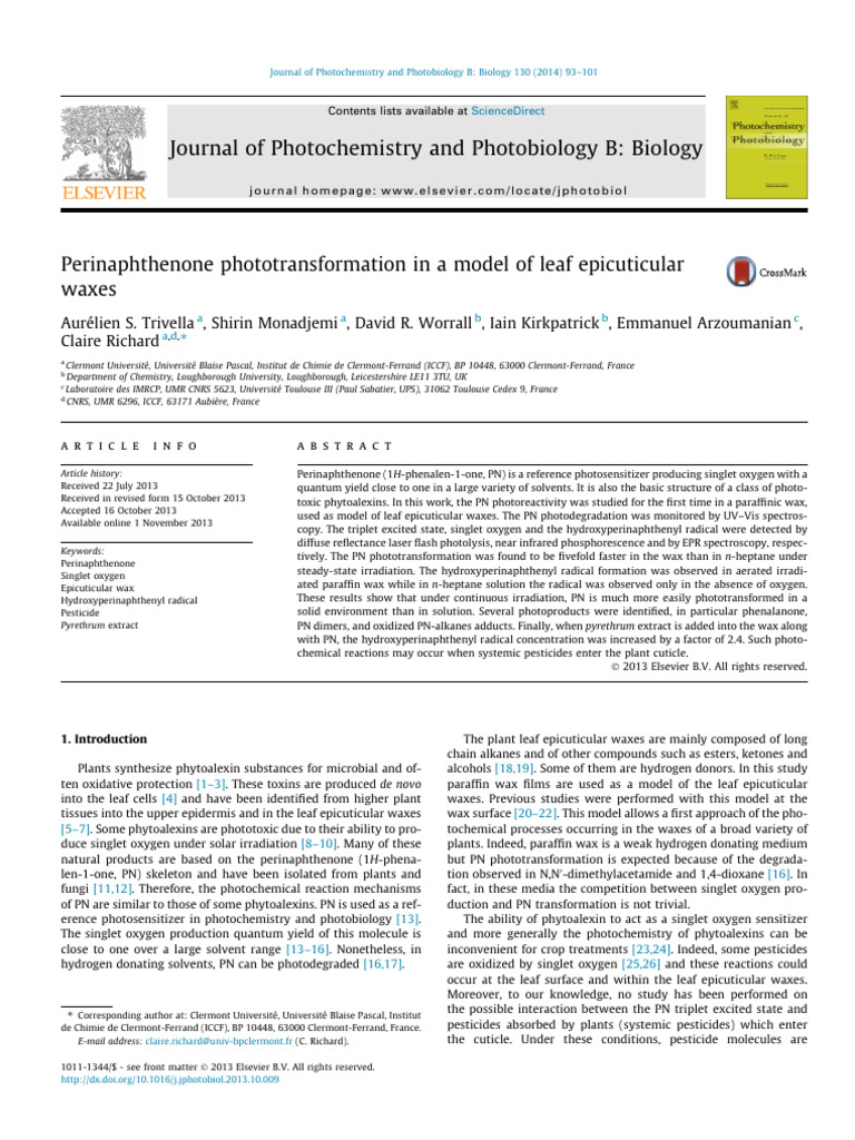 Perinaphthenone Phototransformation in Waxes | PDF | Photochemistry ...