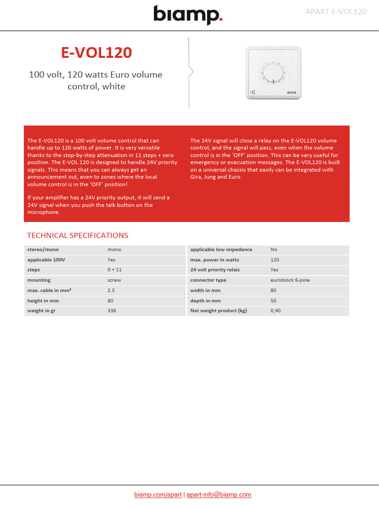 Biamp Data Sheet E-Vol120 Aug20 | PDF