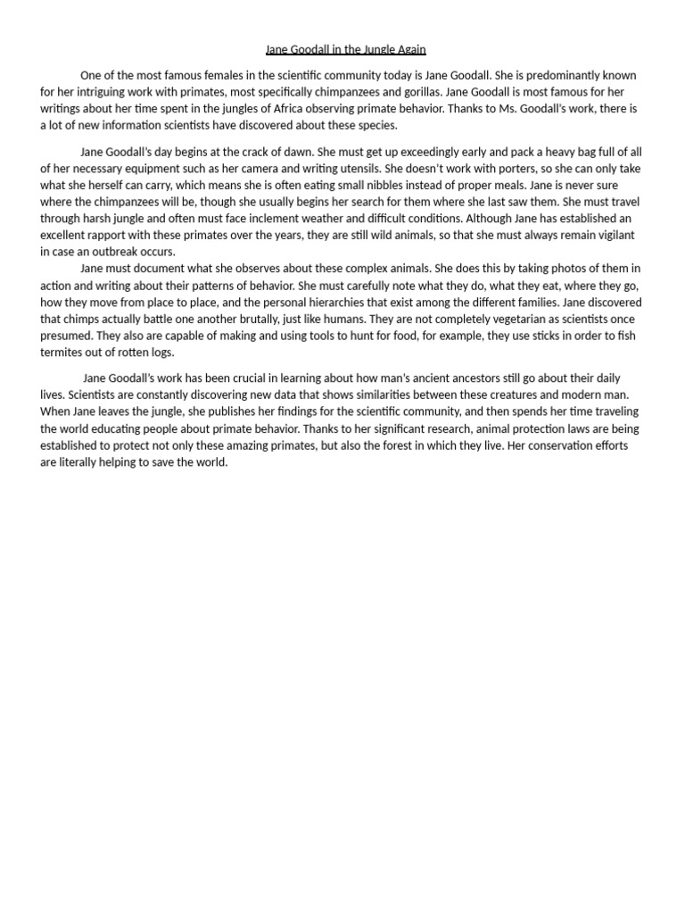 EFL Sample Directed Writing Jane Goodall Passage | PDF | Chimpanzee | Zoology