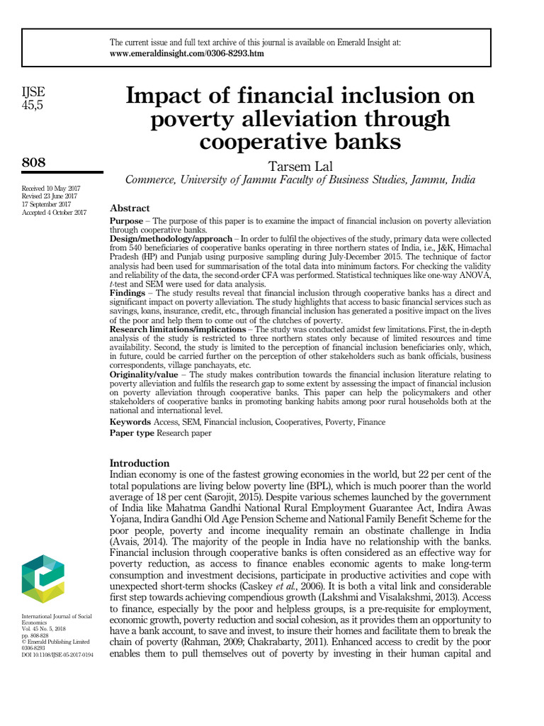 REF 1. Tarsem Lal, Univ. of Jammu. Impact Financial Inclusion On ...