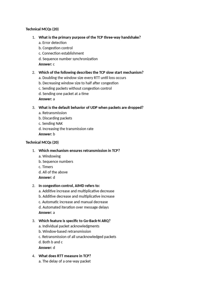 Technical MCQs | PDF | Transmission Control Protocol | Network Congestion