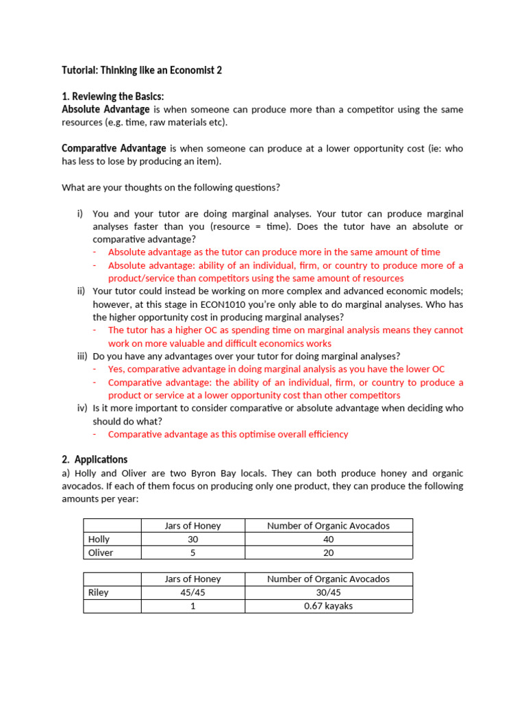 Tutorial 2 Thinking Like An Economist II | PDF | Economics ...