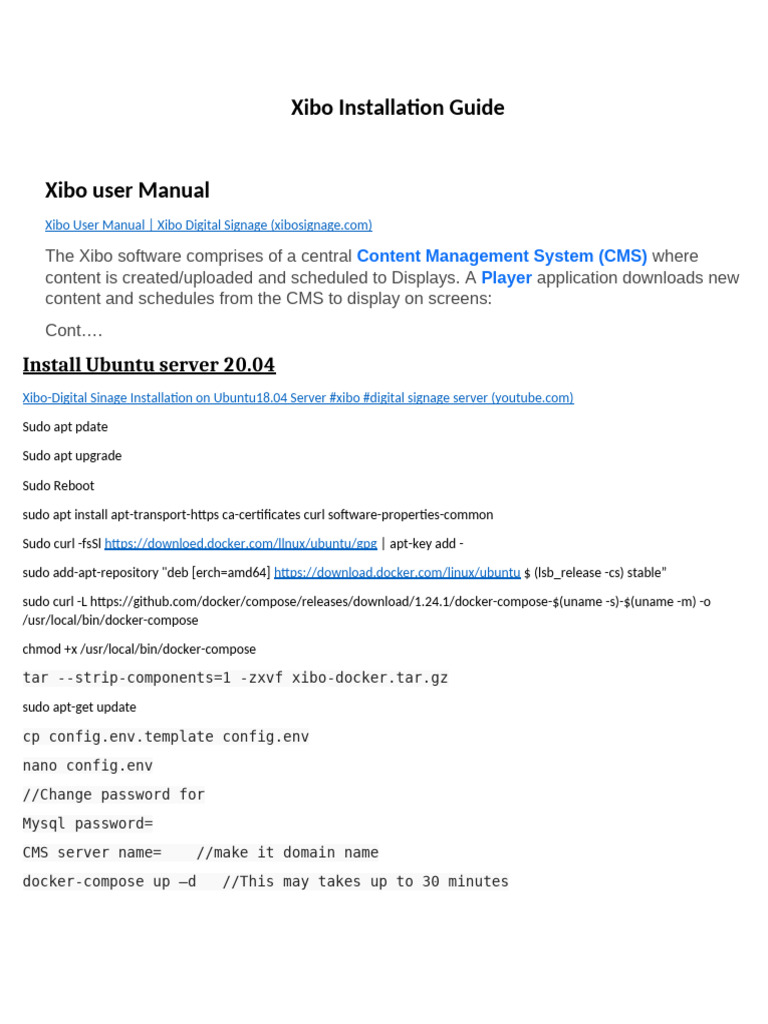 Xibo CMS Installation on Ubuntu | PDF