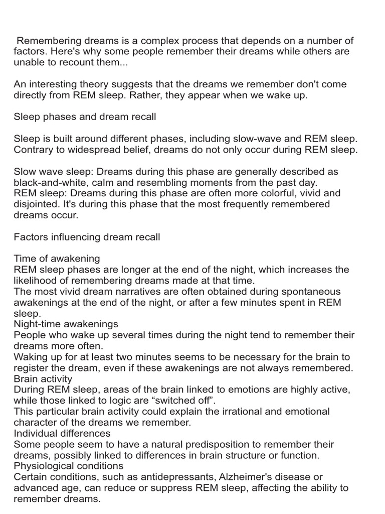Factors Affecting Dream Recall | PDF | Science & Mathematics