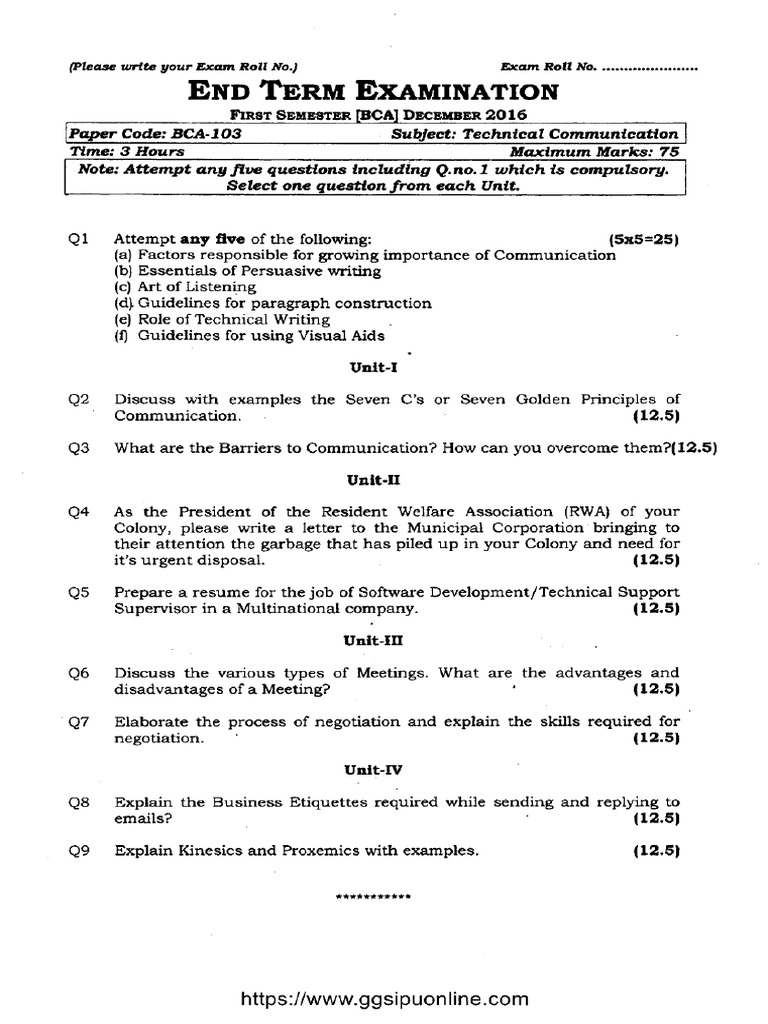 Bca 1 Sem Technical Communication Bca 103 Dec 2016 | PDF