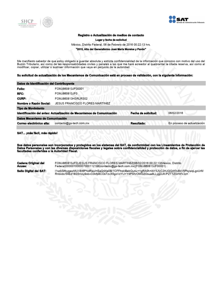 Acuse Modifica Medio | PDF