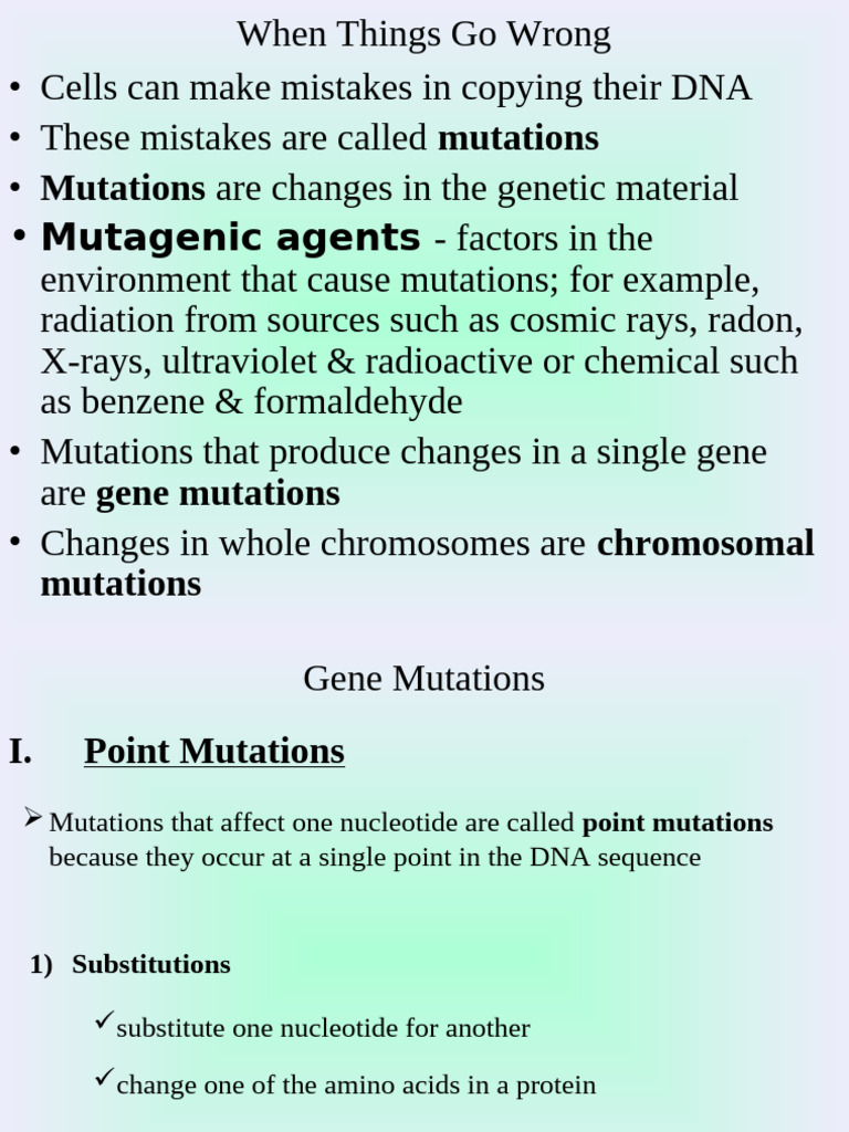 1 Mutations Power Point | PDF | Mutation | Point Mutation