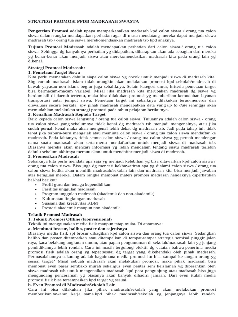 Strategi Promosi PPDB Madrasah Swasta | PDF | Bisnis