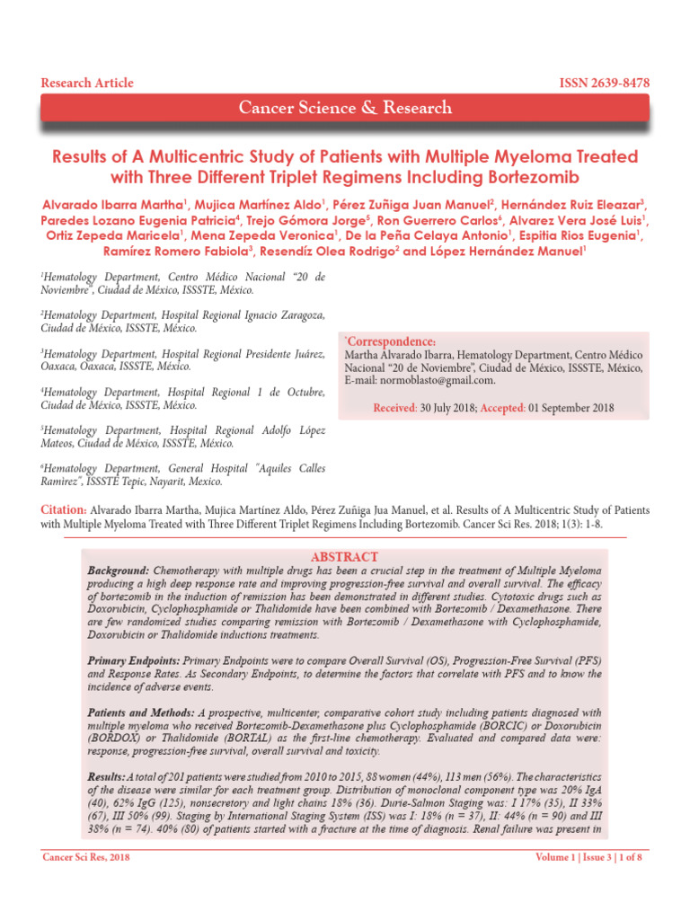 Results of A Multicentric Study of Patients With Multiple Myeloma ...