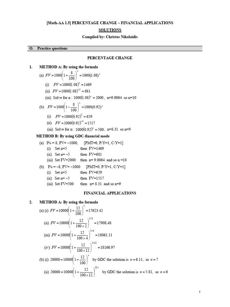 (Math-Aa 1.5) Percentage Change - Financial Applications - Solutions ...