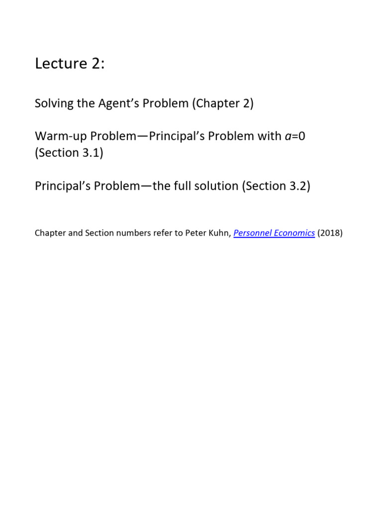 Lecture 2 - Solving The Principal-Agent Problem | PDF | Microeconomics | Economies