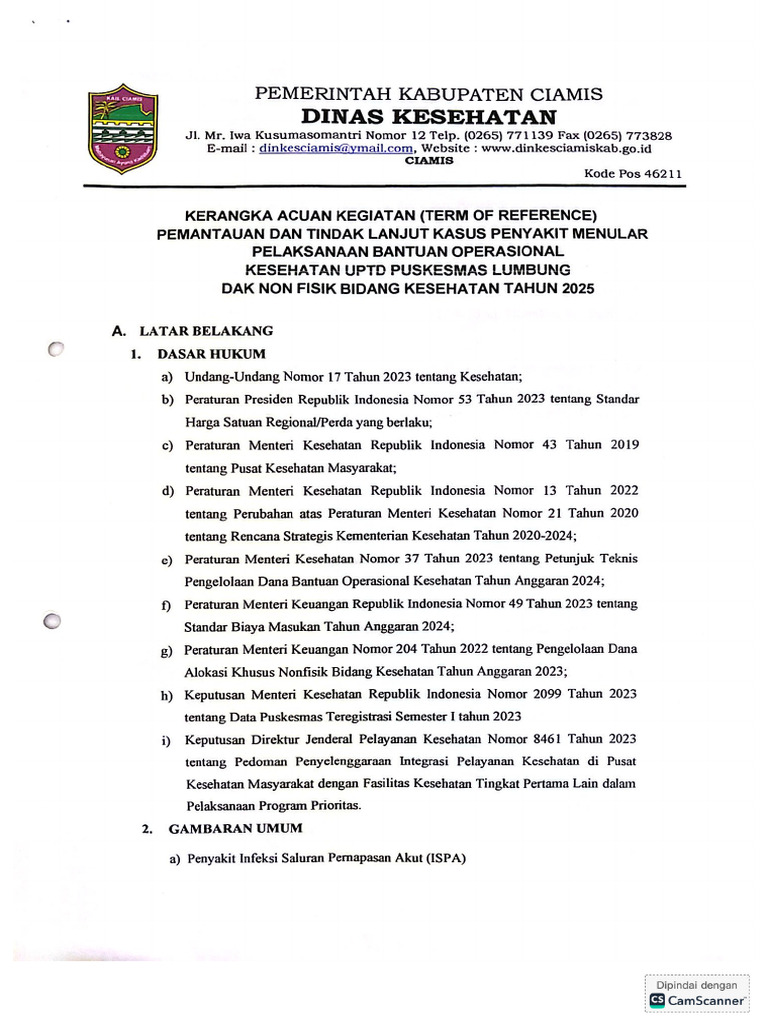 Tor Dan Rab Pemantauan Dan Tindak Lanjut Kasus Penyakit Menular | PDF