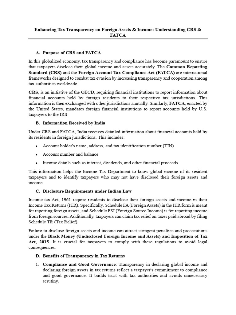 Enhancing Tax Transparency On Foreign Assets and Income | PDF | Taxes ...