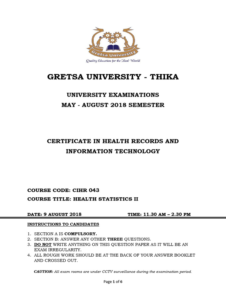 CIHR 043 Medical Statistic 2 | PDF | Hospital | Sampling (Statistics)