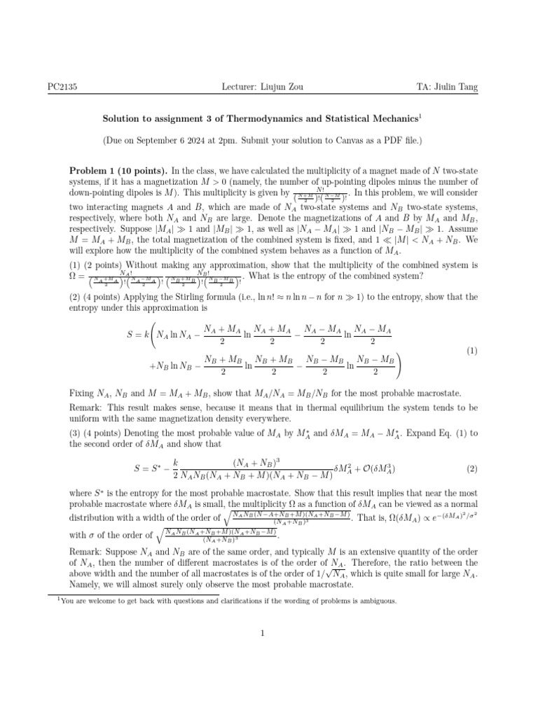Thermodynamics Assignment Solutions | PDF | Theoretical Physics | Electrical Engineering