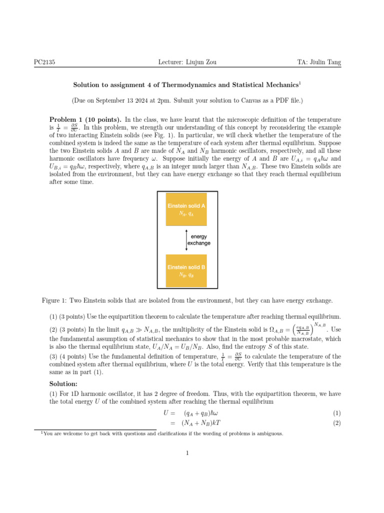 Thermodynamics Assignment 4 Solutions | PDF | Temperature | Heat