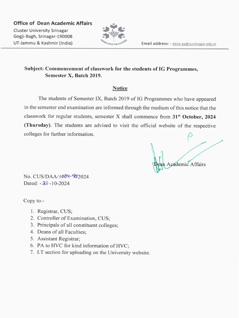 Commencement of Classwork IG Semester X 2019 | PDF