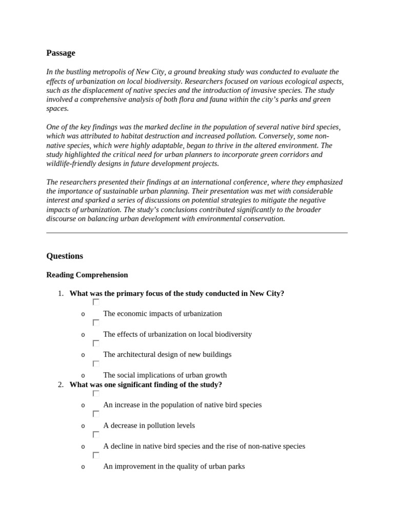 Vocabulary and Reading Comprehension Assessment Questionnaire | PDF ...