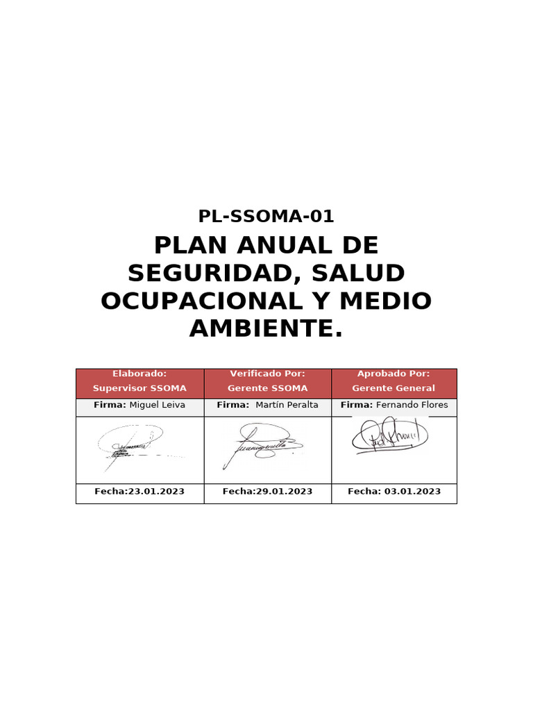 Pl-Ssoma-01 Plan Anual de Ssoma | PDF | Seguridad y salud ocupacional | Valores