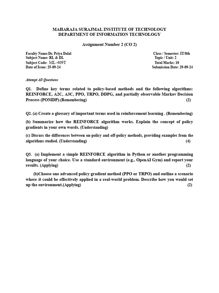 Assignment 2 RL & DL | PDF