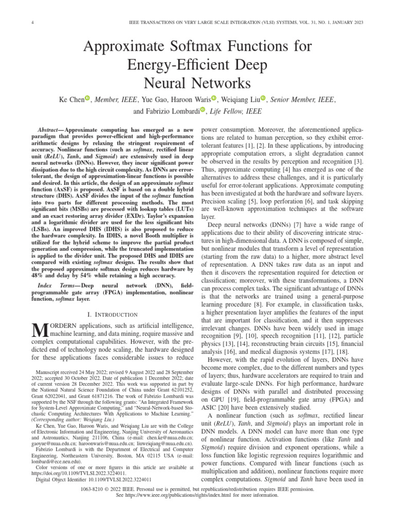 Approximate Softmax Functions For Energy Efficient Deep Neural Networks Pdf Deep Learning