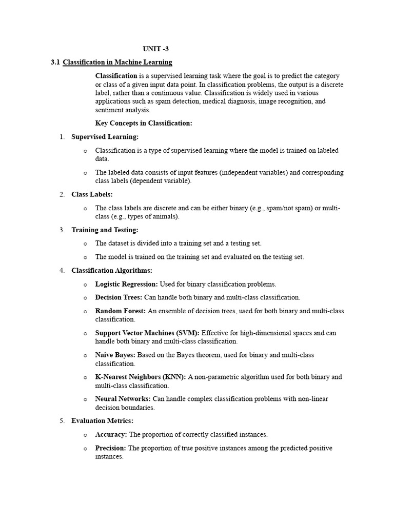 UNIT 3 - Final | PDF | Support Vector Machine | Statistical Classification