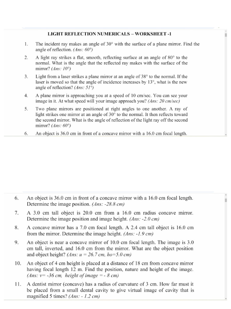 Reflection of Light Numerical | PDF