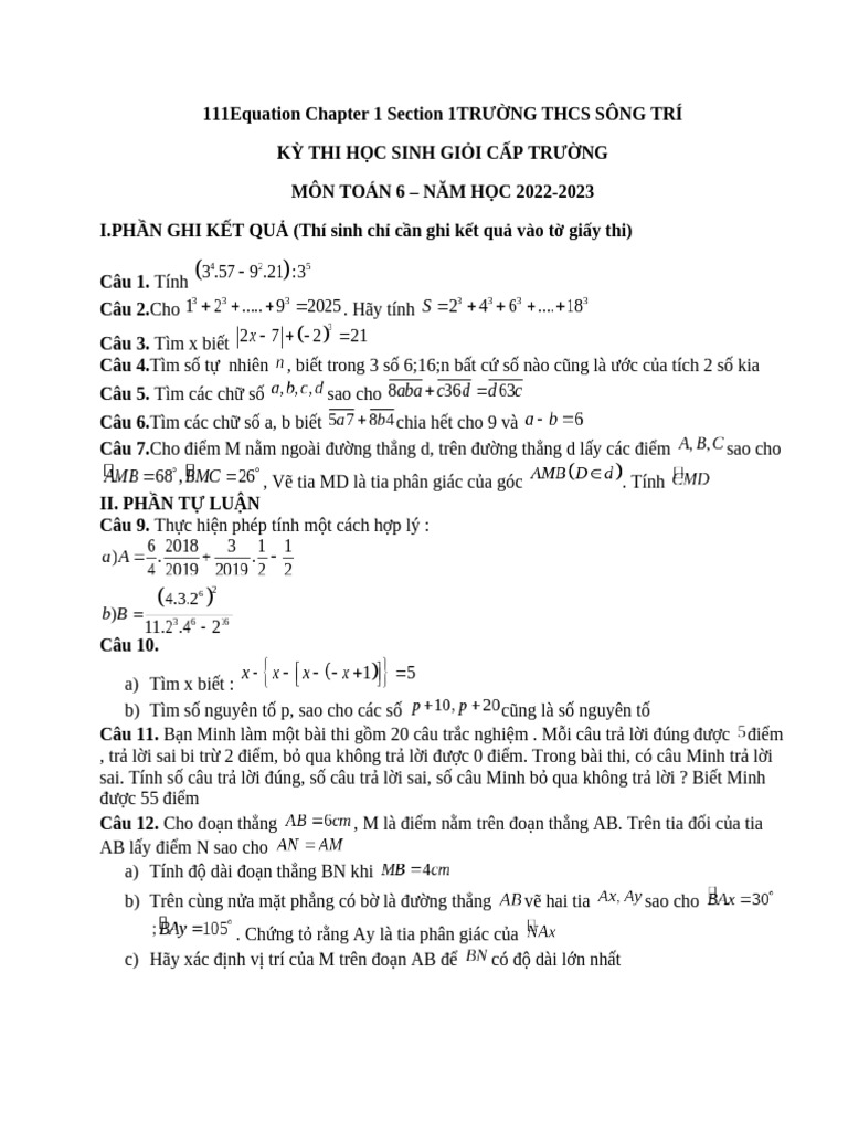 064 - Đề HSG Toán 6 - CD - Sông Trí - 22-23 | PDF